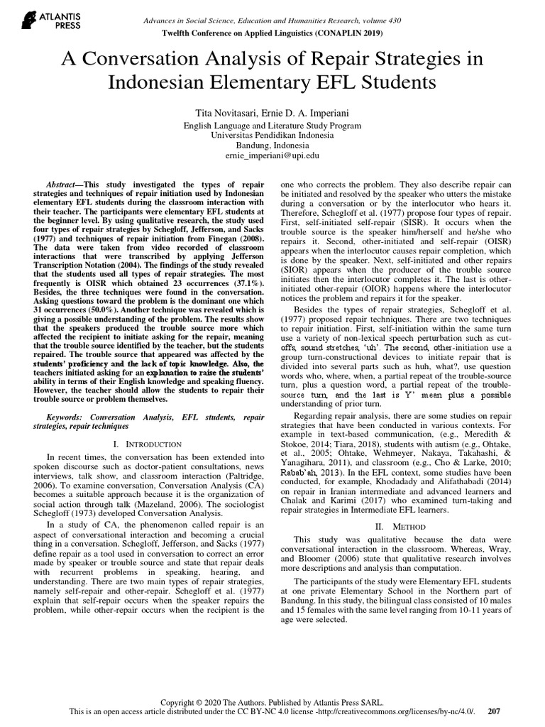 A Conversation Analysis of Repair Strategies in Indonesian Elementary ...