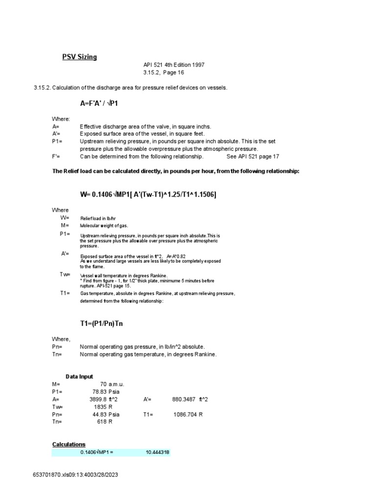 PSV Sizing: The Relief Load Can Be Calculated Directly, in Pounds Per ...