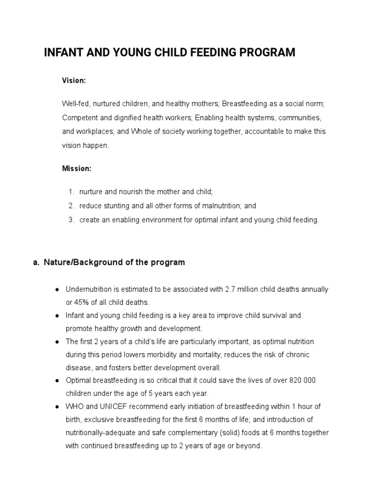 Infant and Young Child Feeding Program | PDF | Breastfeeding | Malnutrition