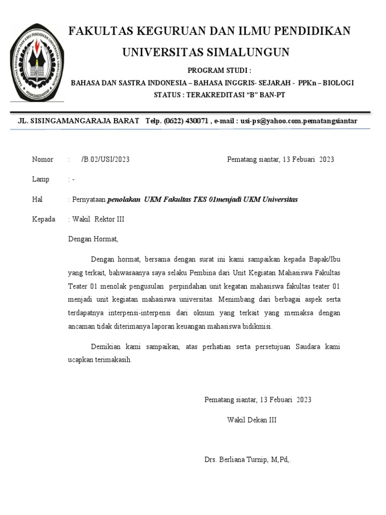 Doc1 Kop Surat Fkip Usi | PDF