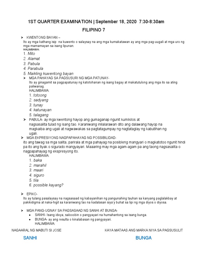 1ST Quarter Examination | PDF