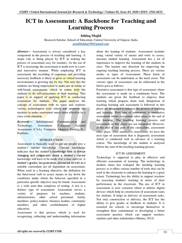 ICT in Assessment: A Backbone For Teaching and Learning Process ...