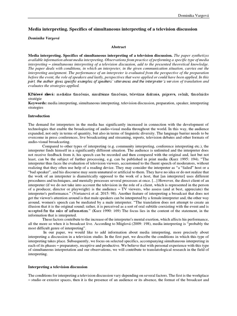 Media Interpreting. Specifics of Simultaneous Interpreting of A ...