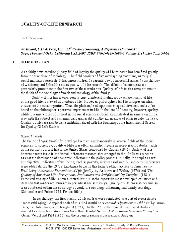 Quality of Life Research | PDF | Quality Of Life | Happiness