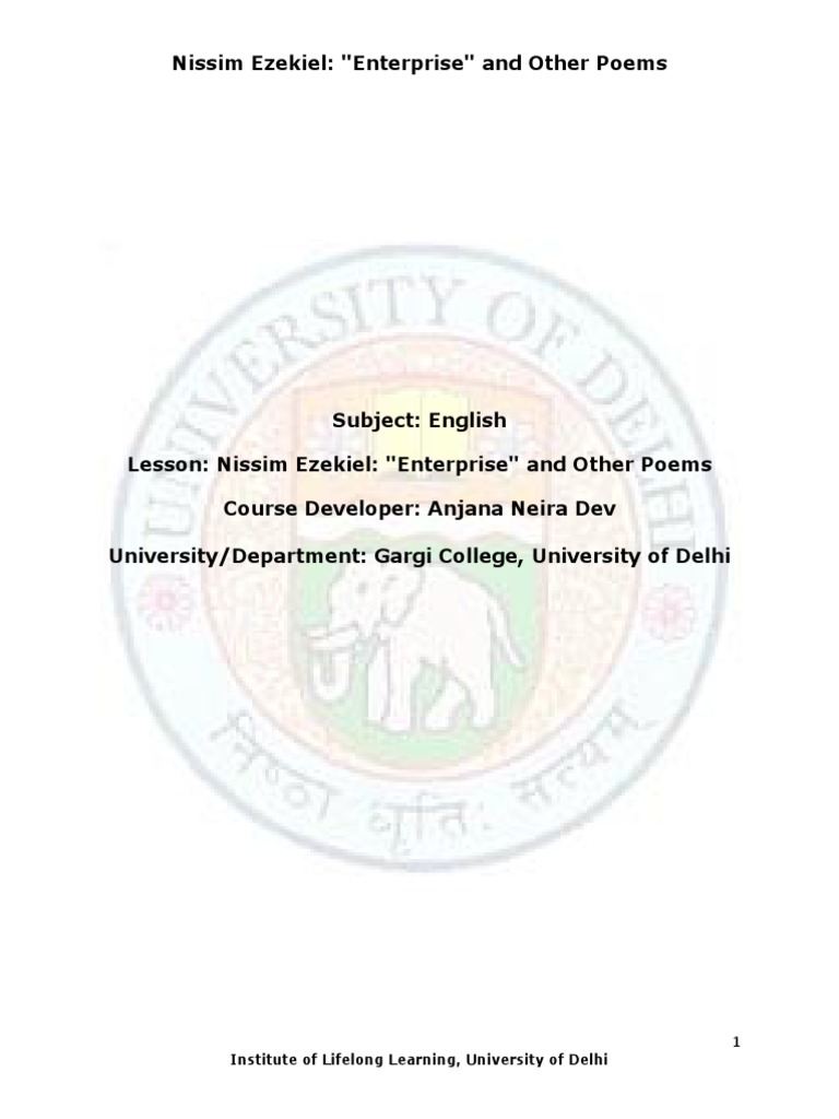 Nissim Ezekiel Enterprise and Other Poems | PDF | Poetry | T. S. Eliot