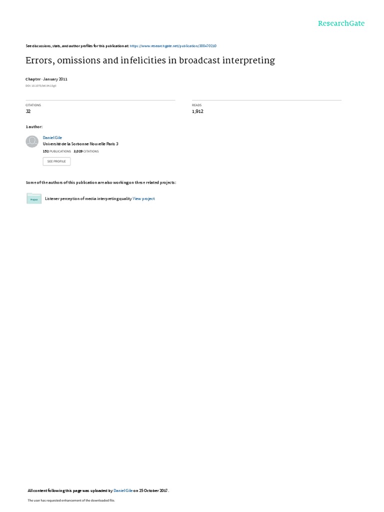 Errors, Omissions and Infelicities in Broadcast Interpreting | PDF ...