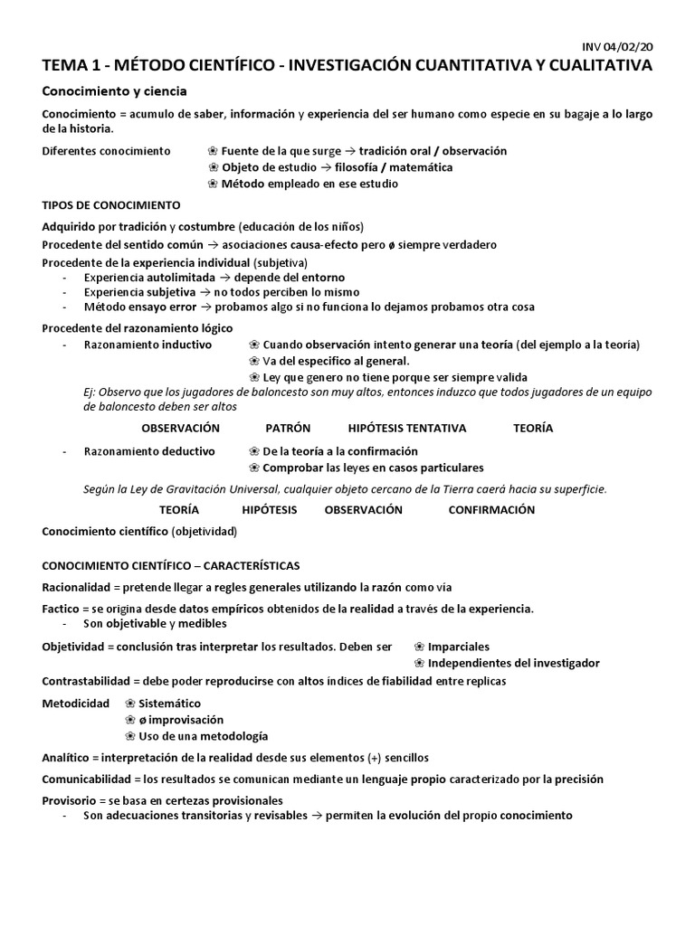 Tema 1 Metodo Scientifico Investigacion Cuantitativa Y Cualitativa