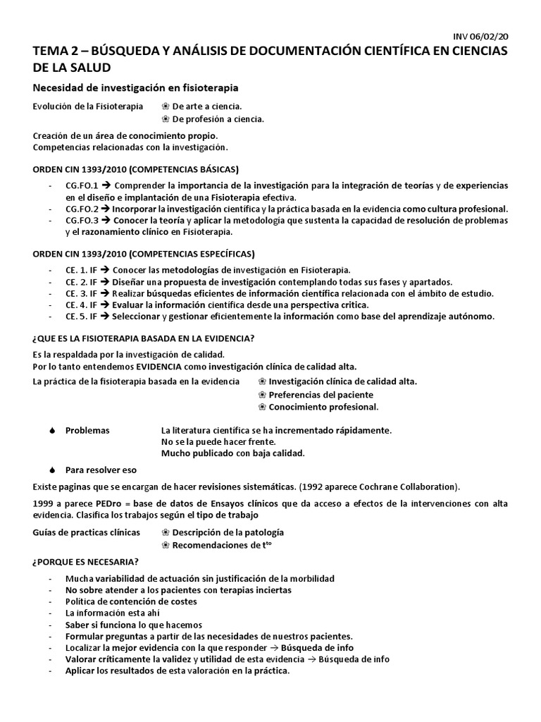 Tema 2 Busqueda y Analisis de Documentacion Cientifica en Ciencias de Salud | PDF | Bases de ...