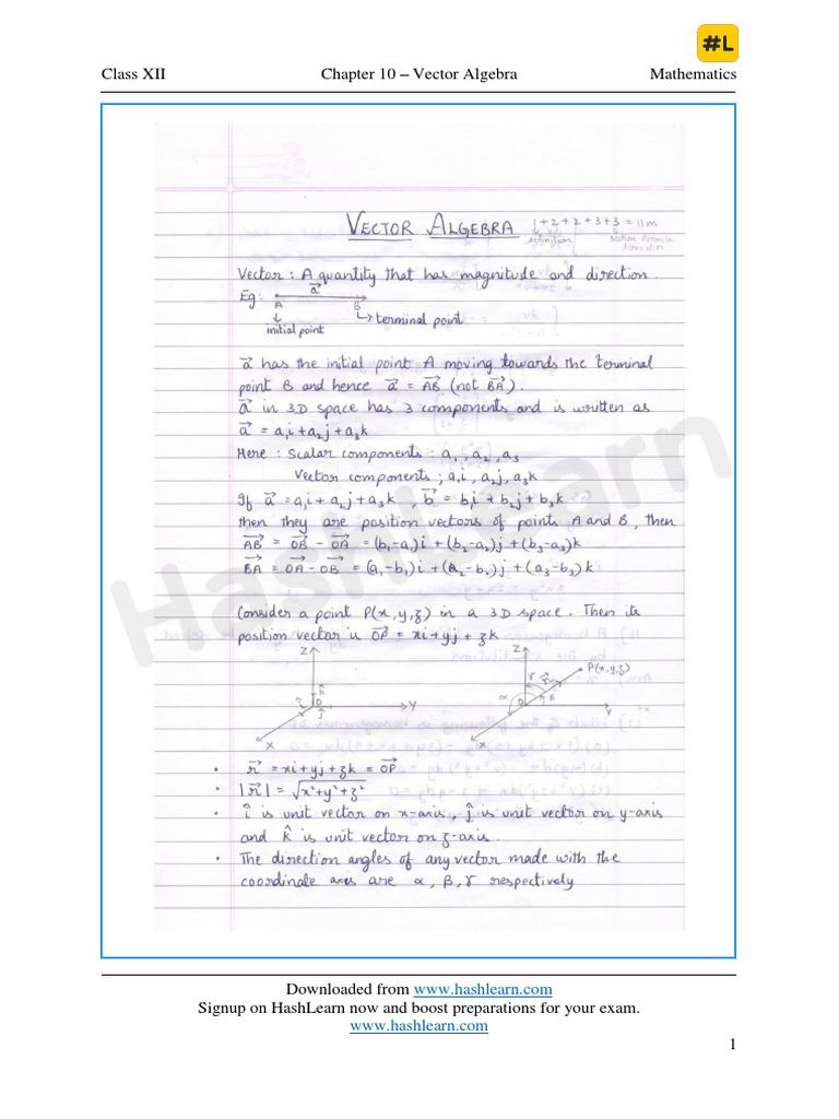 Chapter 10 - Vector Algebra | PDF | Algebra | Vector Space