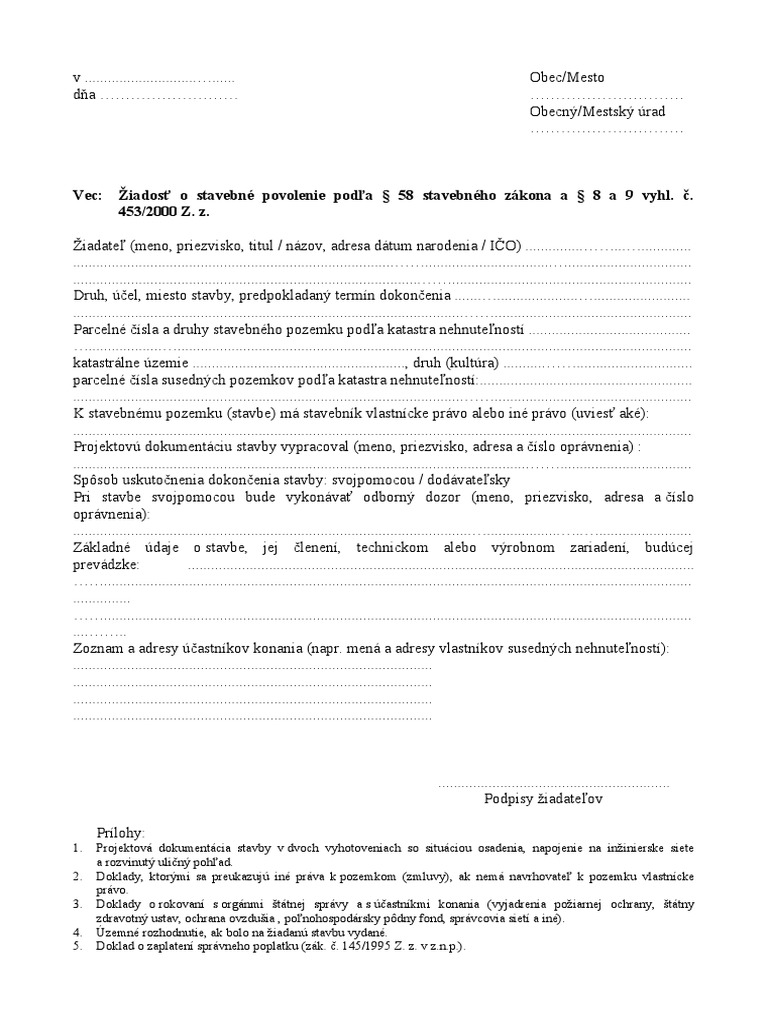 Žiadosť o Stavebné Povolenie | PDF