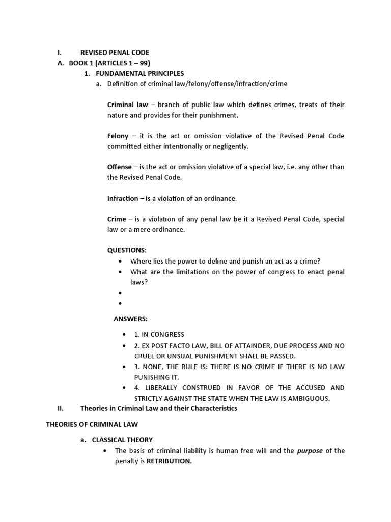 Criminal Law - Note 1 | PDF | Criminal Law | Crimes