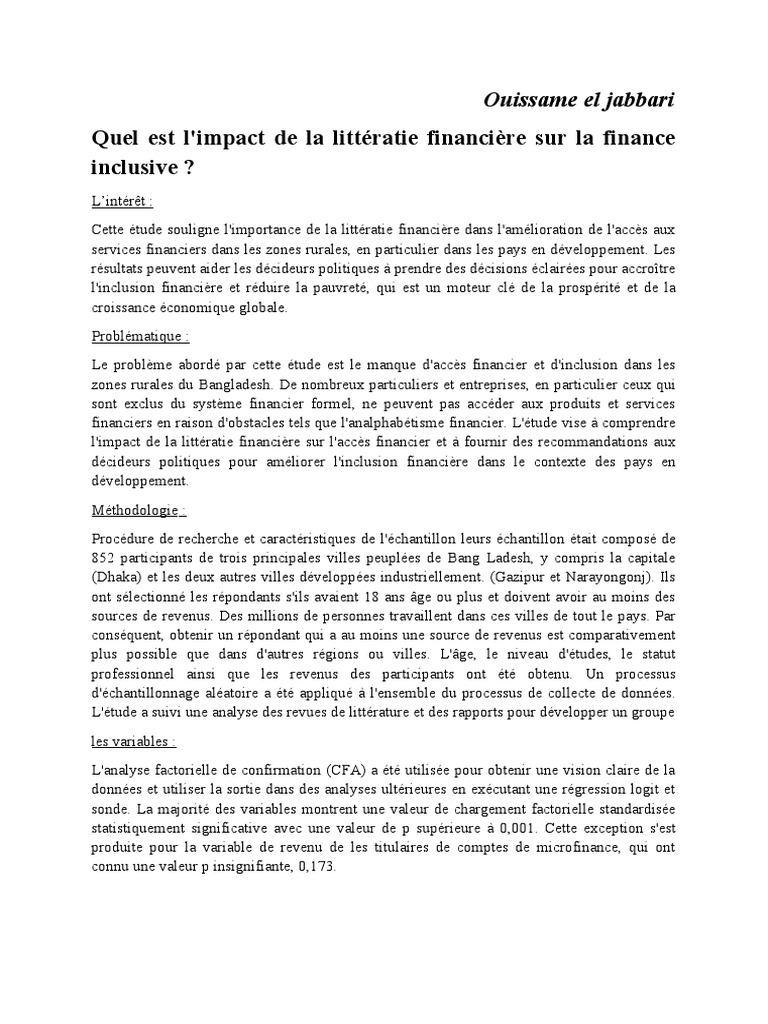 Littératie financière et inclusion rurale | PDF | La microfinance | Banques
