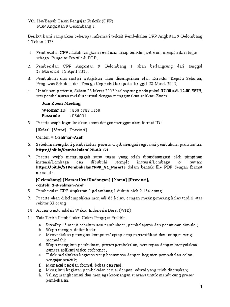 Informasi Pembekalan CPP - A9 - Gel 1 Rev | PDF