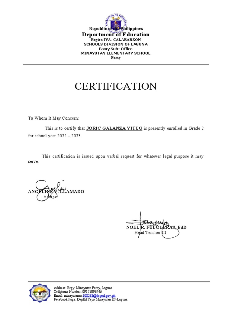 CERTIFICATION of Enrollment | PDF