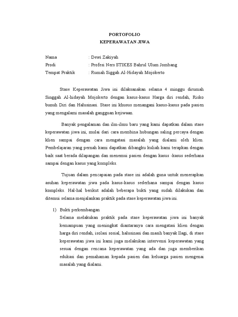 Portofolio Stase Keperawatan Jiwa | PDF