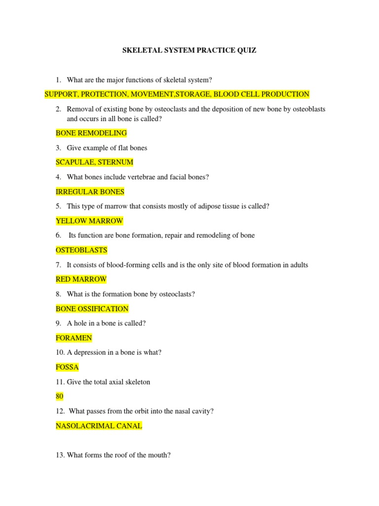622ee365b9079 Skeletal System Practice Quiz | PDF | Science & Mathematics