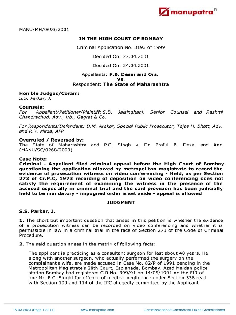 PB Desai and Ors Vs The State of Maharashtra 230m010687COM296546 | PDF ...