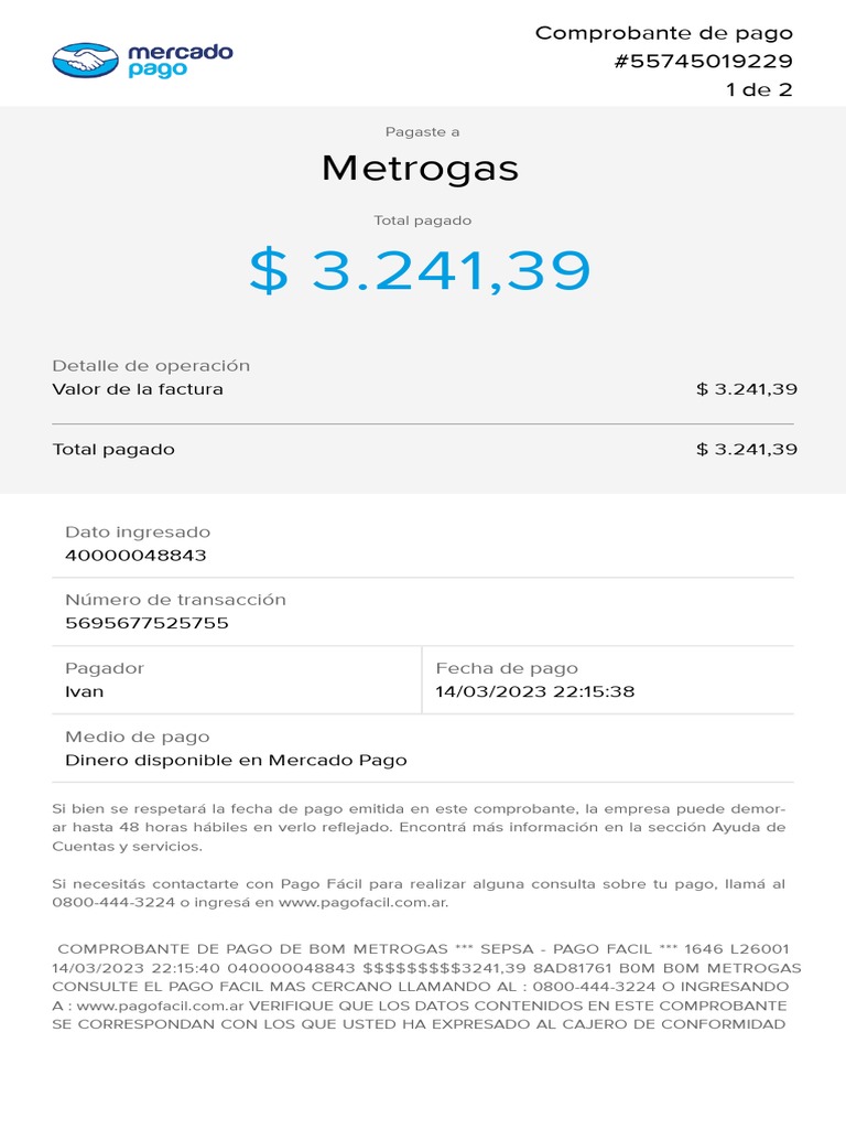 Metrogas: Detalle de Operación | PDF