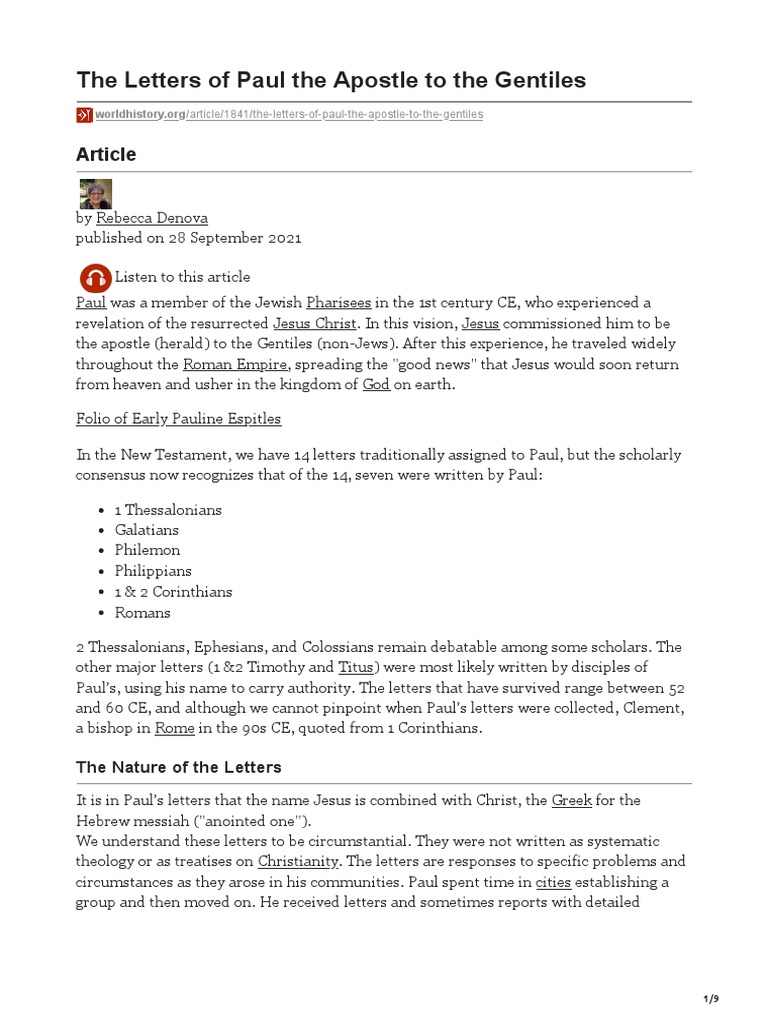 The Letters of Paul The Apostle To The Gentiles | PDF | Paul The ...