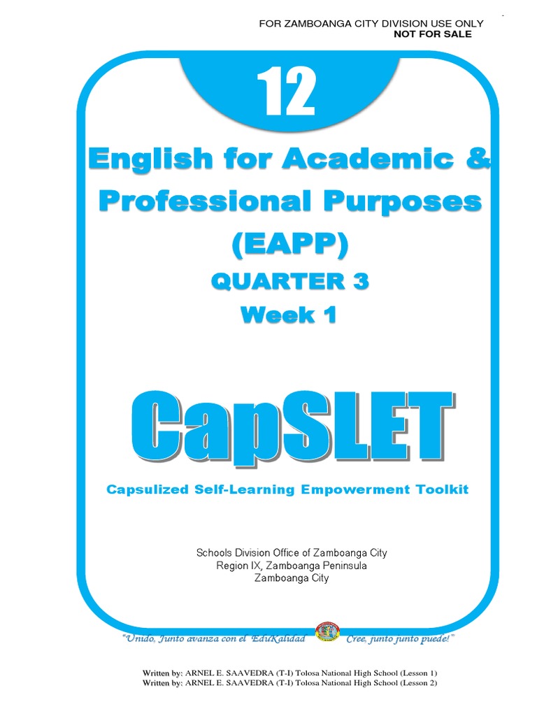 English For Academic & Professional Purposes (EAPP) : Quarter 3 Week 1 ...