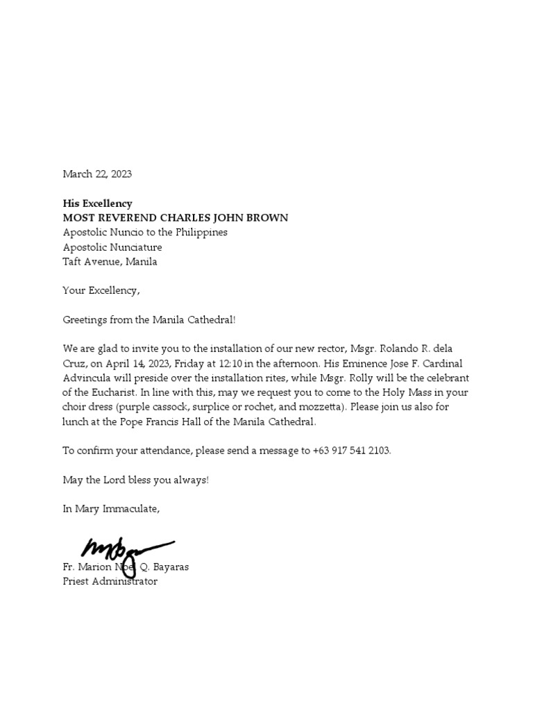 Invitation to Rector Installation Ceremony | PDF | Catholic Church ...