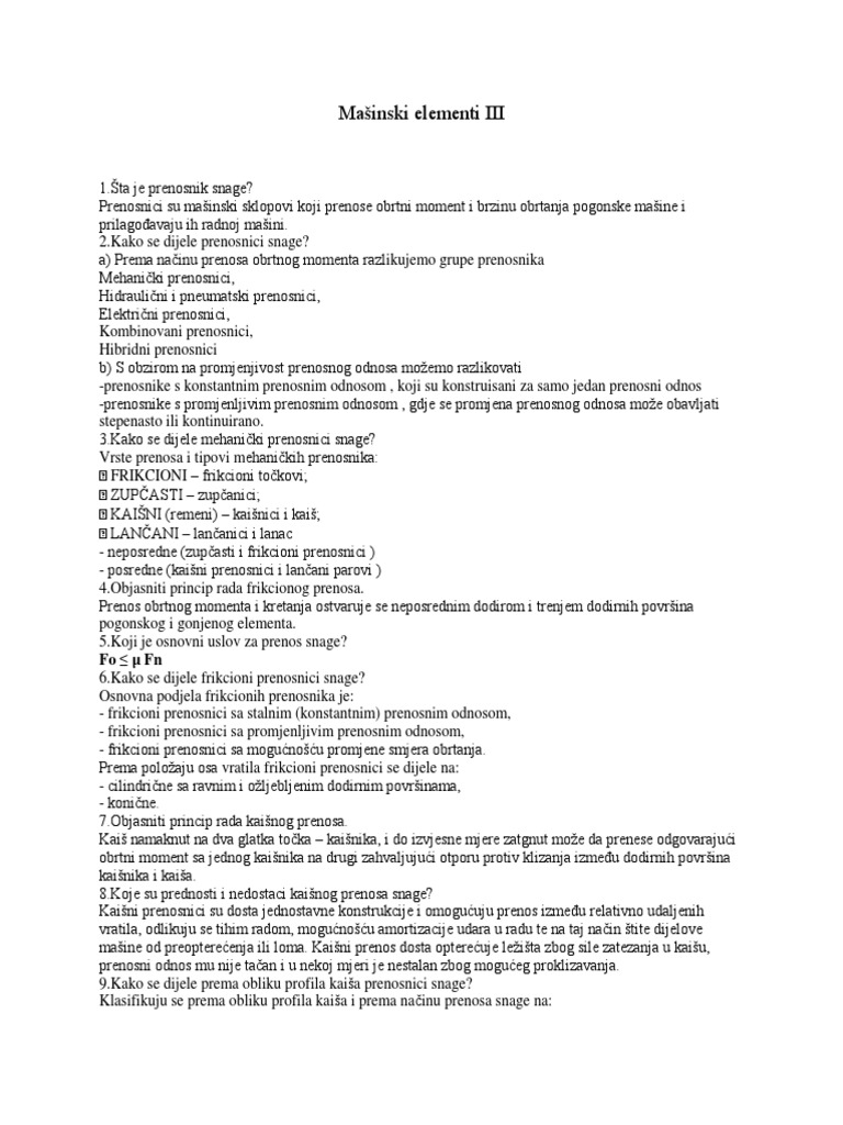 Mašinski elementi III: Fo ≤ μ Fn | PDF