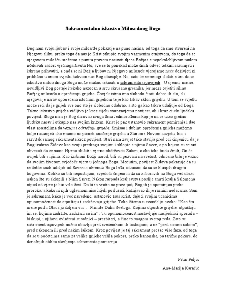 Sakramentalno Iskustvo Milosrdnog Boga | PDF