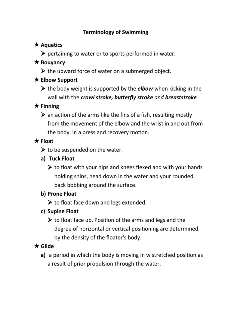 Terminology of Swimming | Download Free PDF | Water Sports | Athletic ...