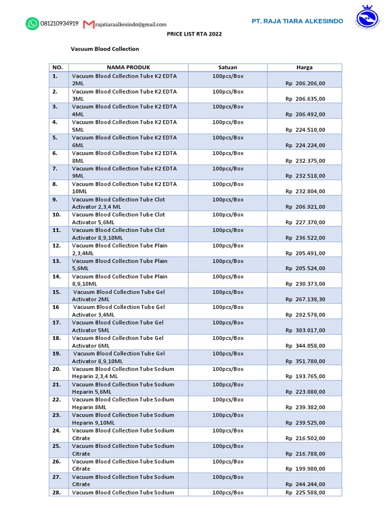 RTA 2022 Price List for Medical Supplies | PDF | Cholesterol | Clinical ...