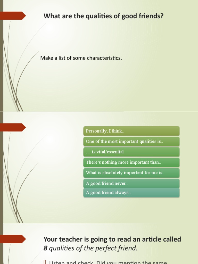 8 Qualities of A Good Friend - Powerpoint - 1 | PDF | Behavioural ...