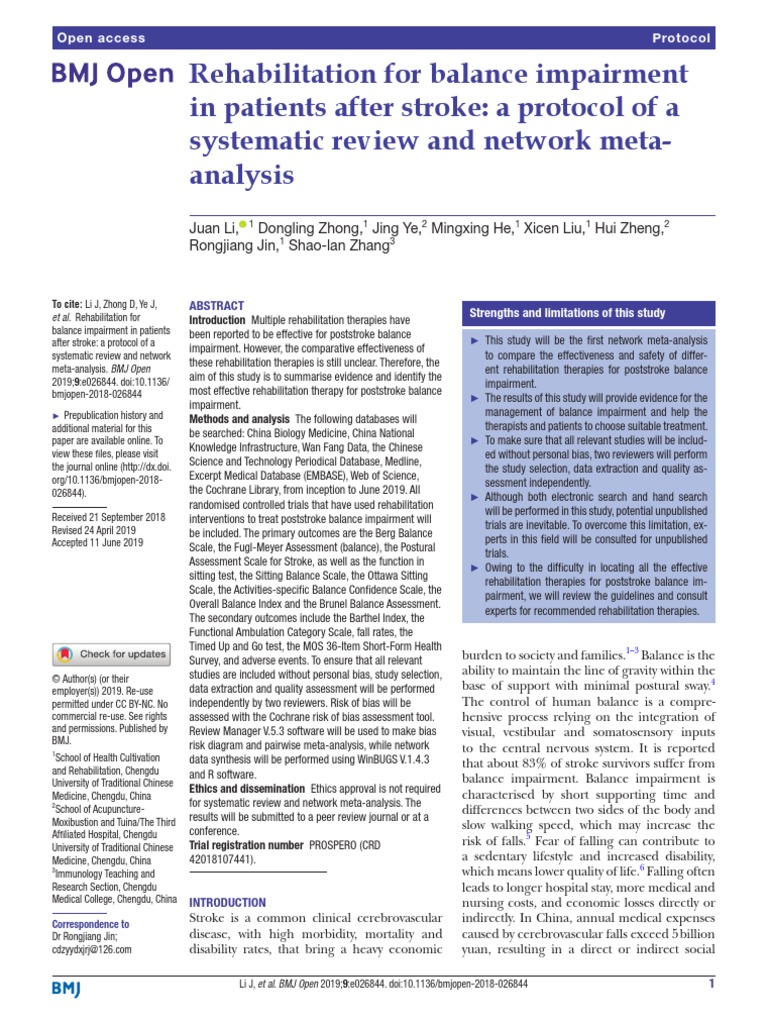 Rehabilitation For Balance Impairment in Patients After Stroke: A Protocol of A Systematic ...