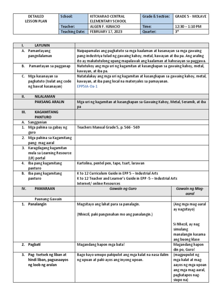 DETAILED Lesson Plan in Epp5 | PDF