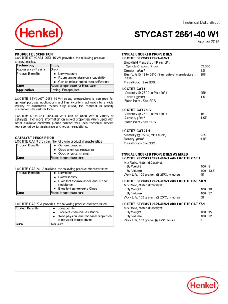 Stycast 2651-40 W1 (2016) | PDF | Epoxy | Electrical Resistivity And ...