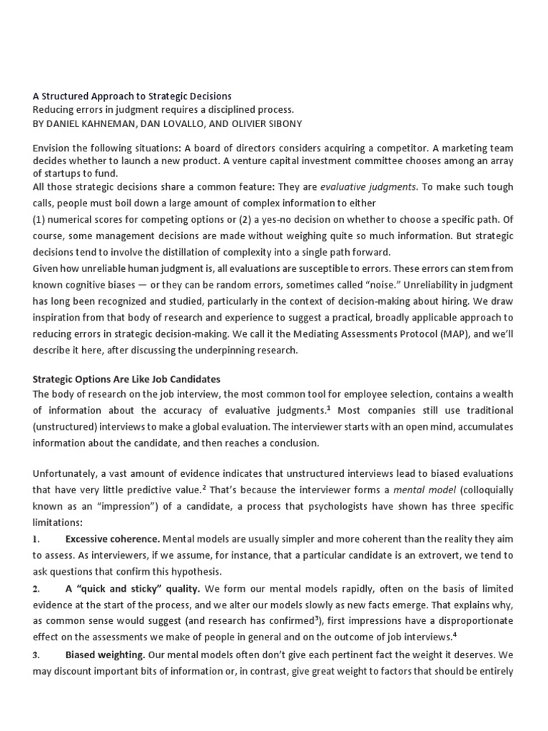 A Structured Approach to Reducing Errors in Strategic Decisions | PDF | Decision Making | Evaluation