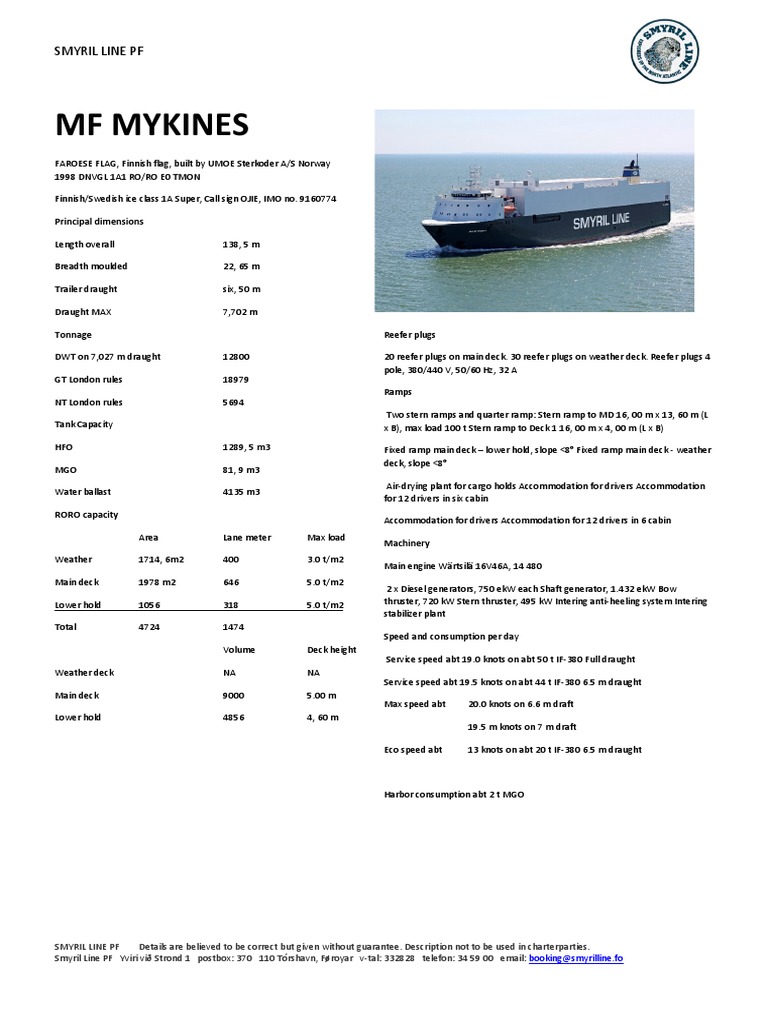 MF Mykines | PDF | Ships | Shipping