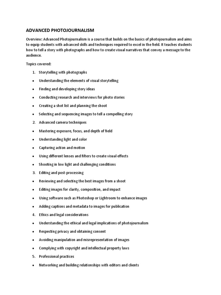 Advanced Photojournalism | PDF | Image Editing | Imaging