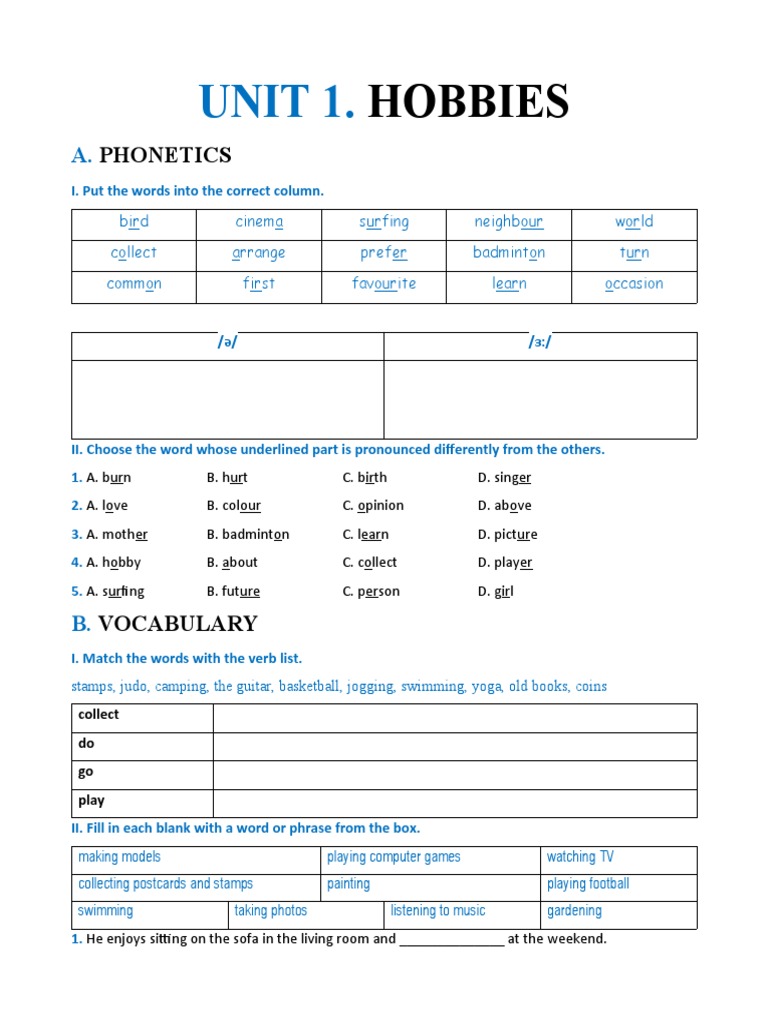 Unit 1. Hobbies | PDF | Hobbies