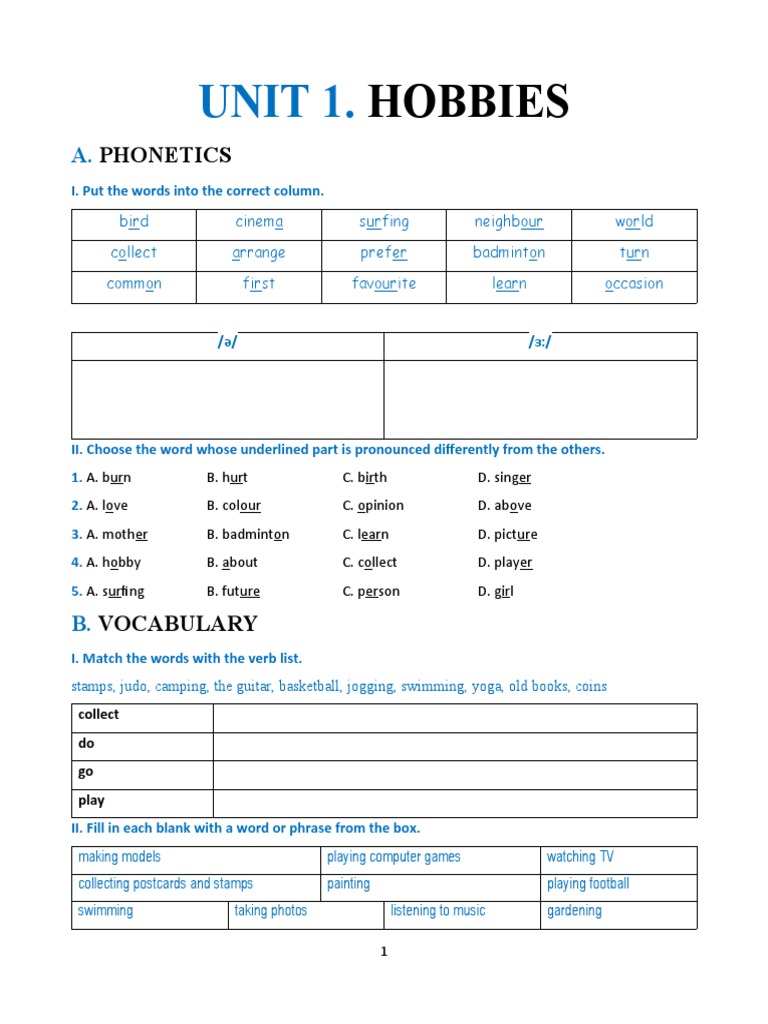 Unit 1.: Hobbies | PDF | Hobbies | Junk Food