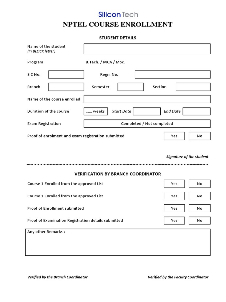 Nptel Course Enrolment Form | PDF