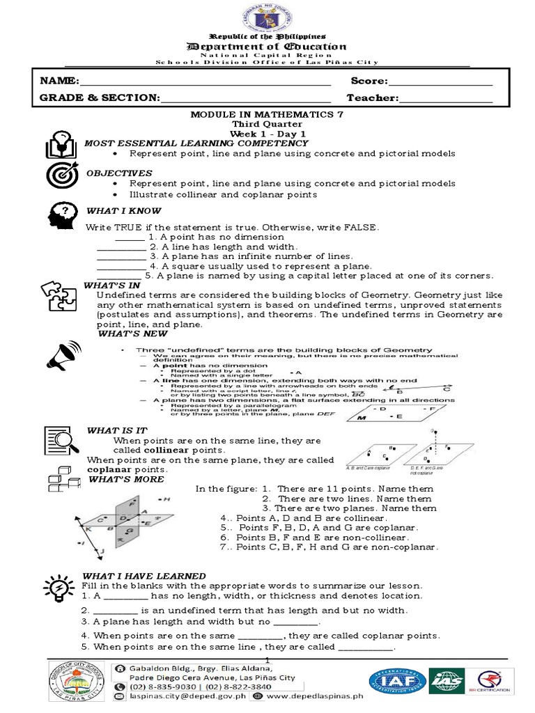 Module G7 Q3 Week 1 10 | PDF | Line (Geometry) | Angle