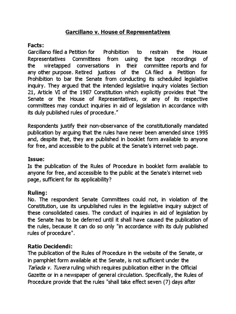 Garcillano V HOR Case Digest | PDF