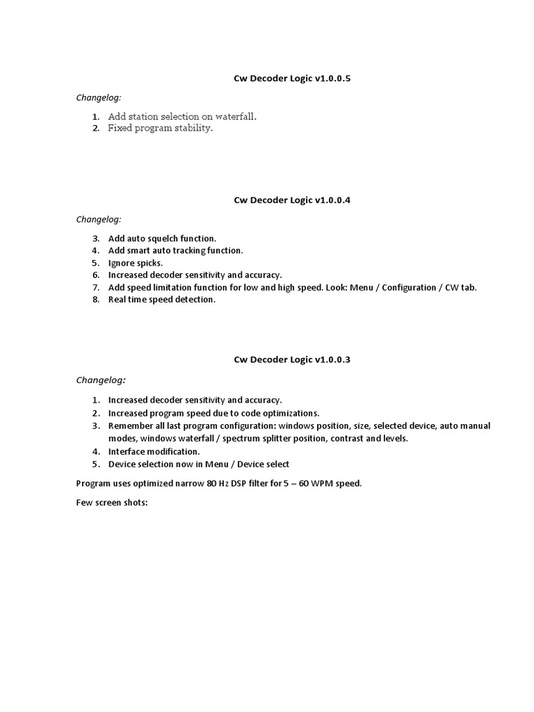 CW Decoder Logicv 1005 | Download Free PDF | Command Line Interface | String (Computer Science)