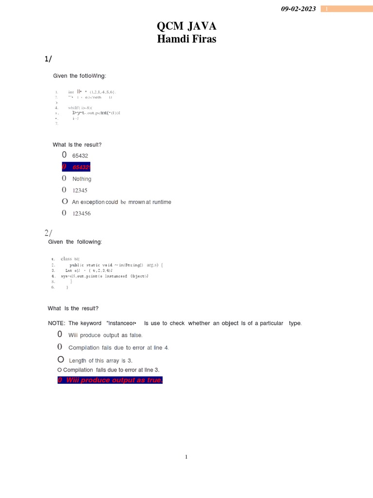 QCM1 Préparation À La Certification Java Hamdi Firas | PDF | Object Oriented Programming ...