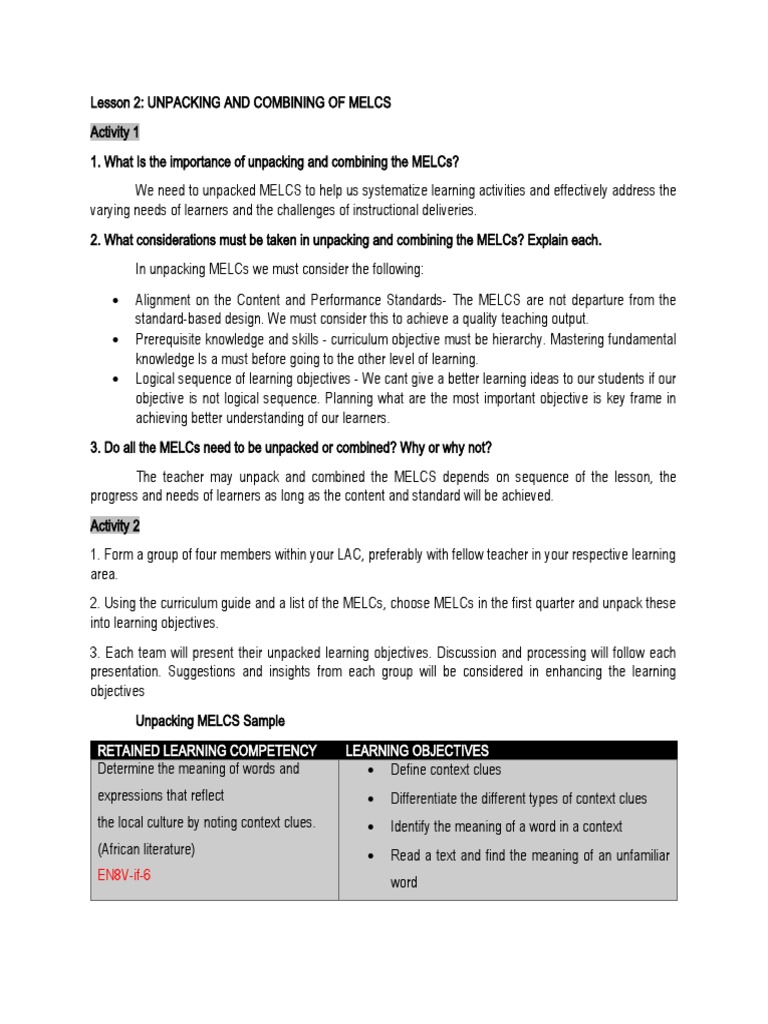 Unpacking | PDF | Learning | Curriculum