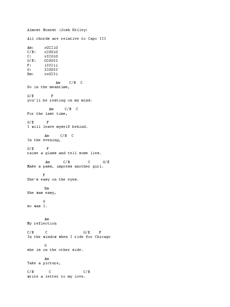 Almost Honest (Josh Kelly With Chords) | PDF | Art