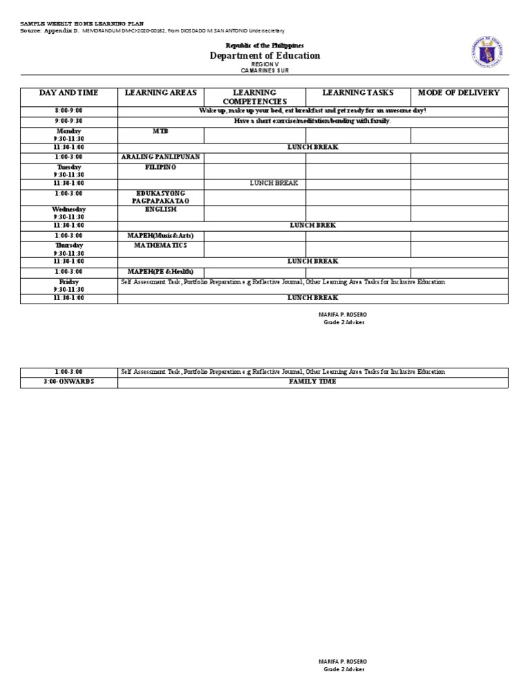 Weekly Home Learning Plan Edited | PDF | Philippines