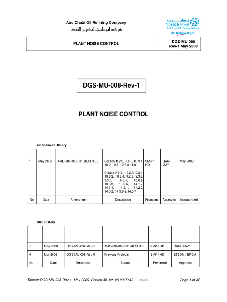 DGS-MU-008-R1 Plant Noise Control | PDF | Noise | Qualia