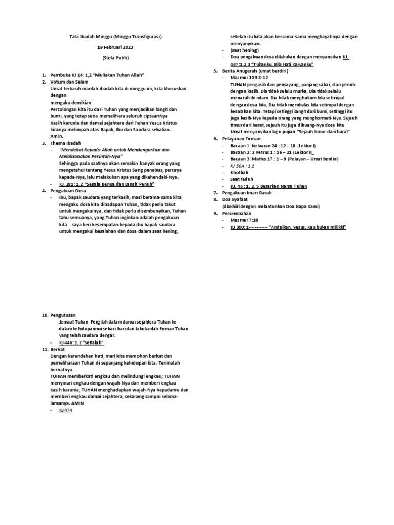 Tata Ibadah Minggu Transfigurasi Pdf