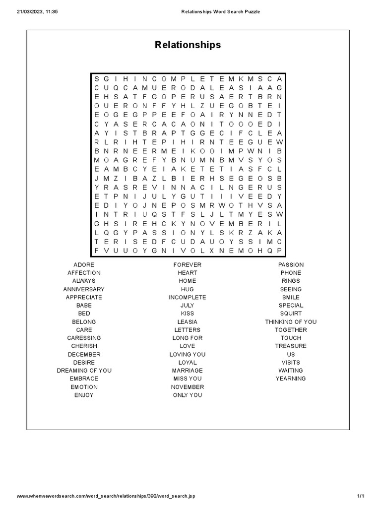 Love-Themed Word Search Puzzle | PDF