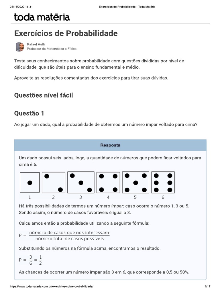 Probabilidade - Exercícios Respondidos | PDF